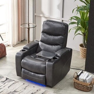 Gray Technical Leather Power Reclining Chair with LED Strips, USB Ports ...