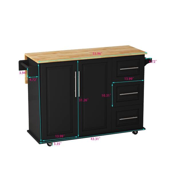 Expandable Kitchen Island Cart with 2 Door Cabinet and 3 Drawers - Bed ...