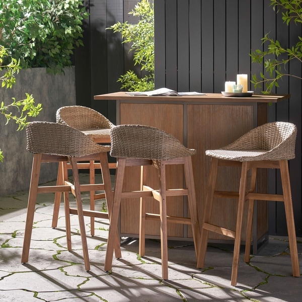 Cayuga Wicker and Acacia Wood Outdoor Barstools by Christopher Knight Home Bed Bath Beyond 36627882