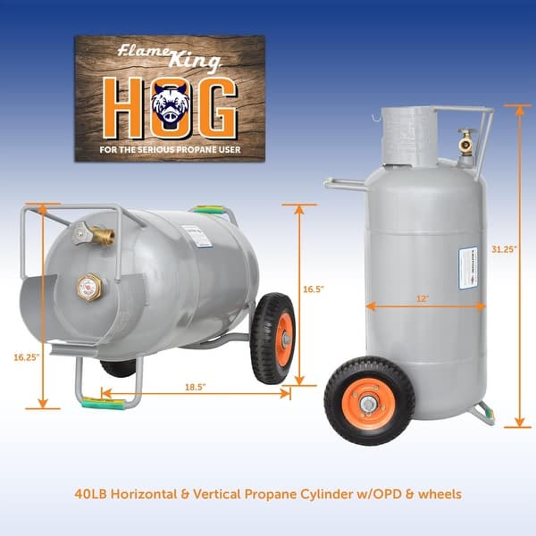 Flame King 40LB Horizontal & Vertical HOG Propane Tank Cylinder with ...