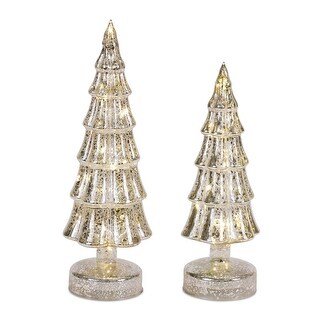 Set of 3 Silver LED Lighted Christmas Tree Tabletop Decor 13" - Bed ...