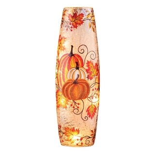 Harvest Pumpkin Crackled Glass Hurricane Lamp - 14.400 x 6.130 x 6.000 ...