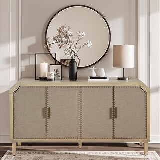 Industrial 4-Door Cabinet with Linen-Inspired Design - Bed Bath ...
