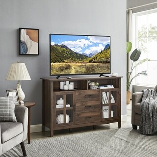 53 Inch TV Stand with Storage Drawer and Glass Door, Walnut - Bed Bath ...