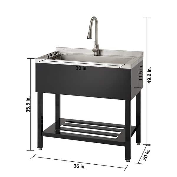 TRINITY Black Stainless Steel Utility Sink with Pull-Out Faucet, NSF ...
