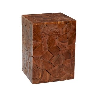 Teak Wood Handmade Square Block Accent Table with Mosaic Wood Chip ...