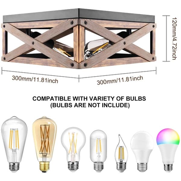 Wood square ceiling light fixture rustic farmhouse flush mount ceiling ...