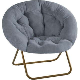 Foldable Faux Fur Saucer Chair, Round Fluffy Comfy Seat for Living Room ...