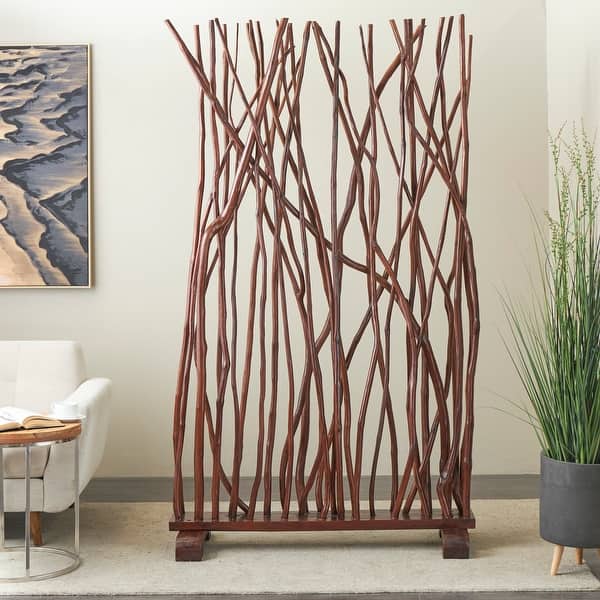 Brown Teak Wood Handmade Tall Freestanding Stick Partition Room Divider ...