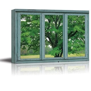 Canvas Wall Art 3 Frame Window Looking at a Green Tree in a Field - Bed ...