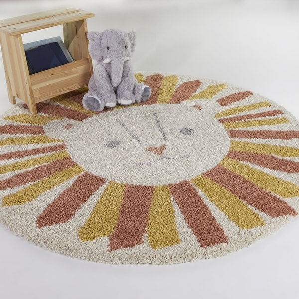 Mod-Tod Leonie Kids Lion Shag Area Rug - 5'3" Round - Bed Bath & Beyond ...