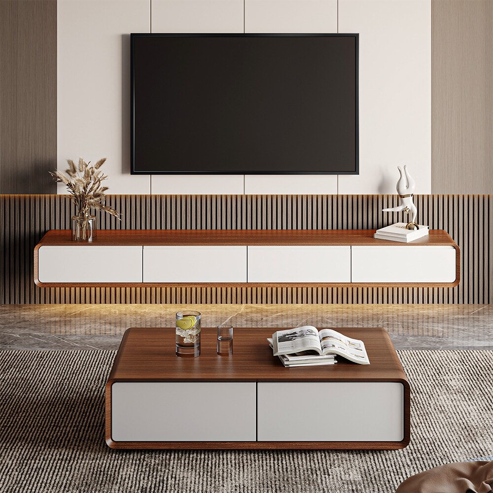 Minimalist Floating TV Stand Modern Wall Mounted Entertainment Center with 4 Drawers Solid Wood Bed Bath Beyond 36834113