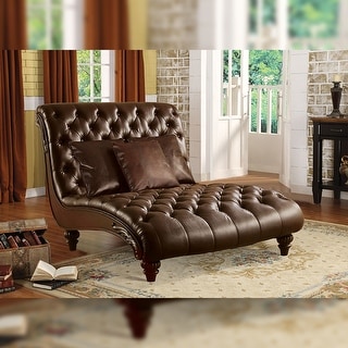 Anondale Chaise w/3Pillows in Two Tone Brown PU Finish - Bed Bath ...