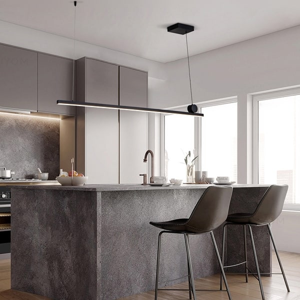 Modern Minimalist Kitchen Island Linear Dimmable LED Pendant Light - On ...