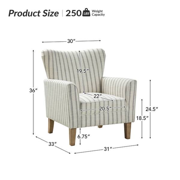 Warren Farmhouse Striped Wingback Chair with Solid Wood Legs by HULALA ...