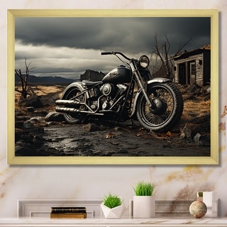 Designart "Grey Motorcycle Monochrome Landscape Photography II ...