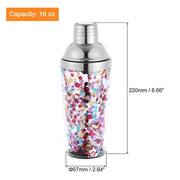 16OZ/450ml Plastic Cocktail Shaker with Strainer, Stainless Steel Top ...