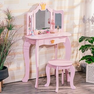 2-in-1 Princess Vanity Set,Princess Makeup Table with Mirror - Bed Bath ...