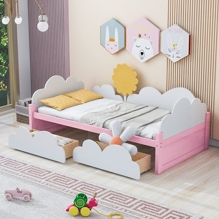 Twin Size Platform Bed with Clouds & Sunflower Platform 2 Drawers - Bed ...