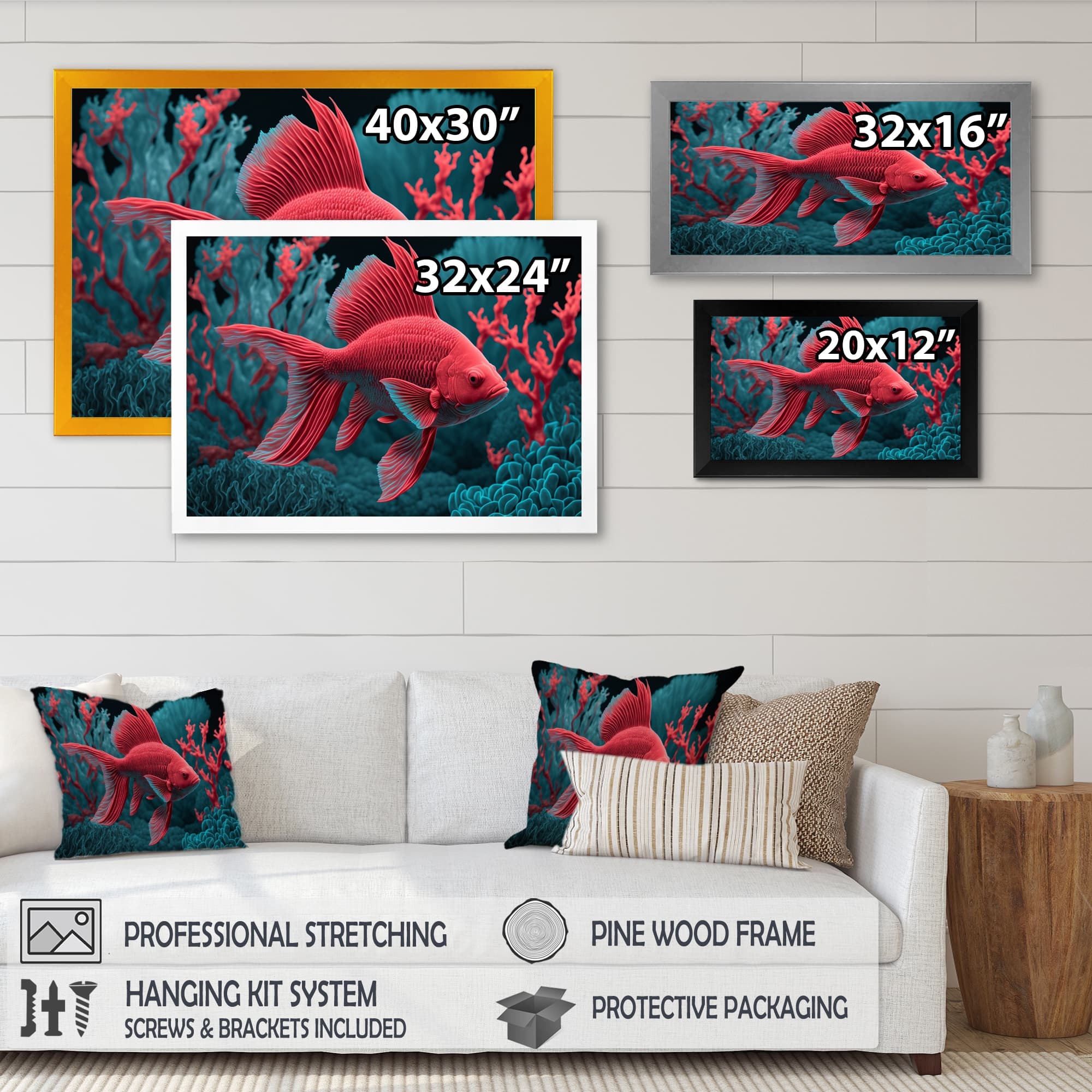 Designart "Tropical Fish In Shades Of Red And Blue III" Animal Fish ...