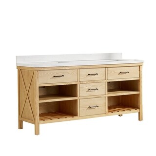 Segovia 72 inch wood veneer double sink vanity with marble and ceramic ...