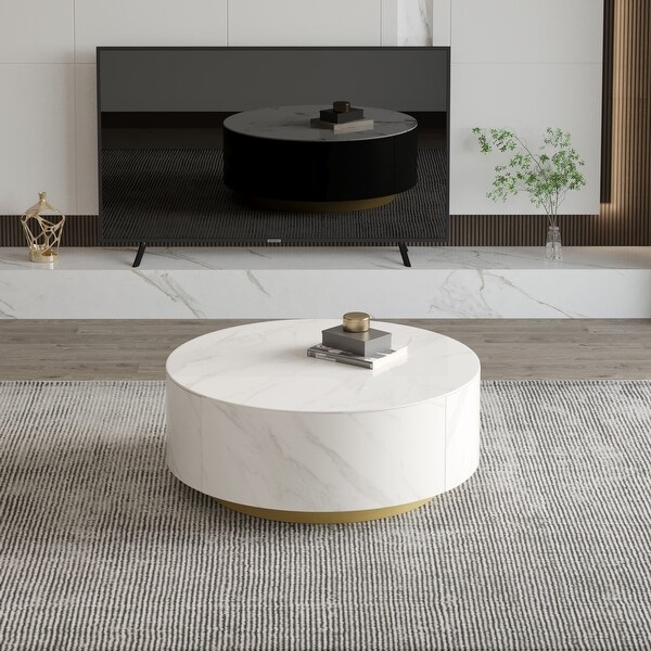 Modern Round Coffee Table with Solid Wood Fluted Design - On Sale - Bed ...