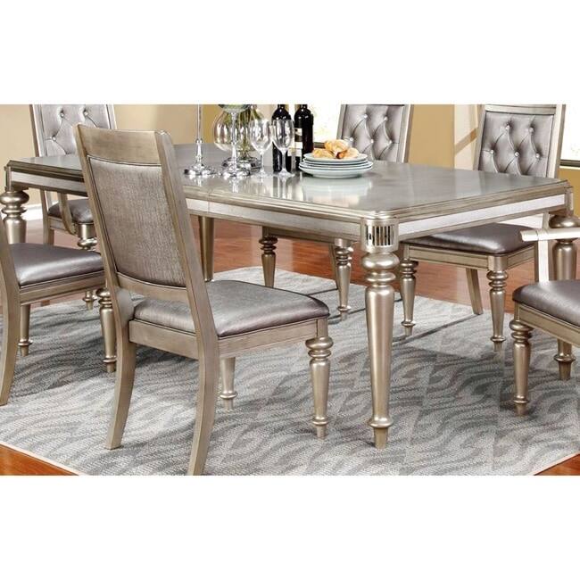 Metallic Platinum Wood Dining Set with Tufted Chairs and Buffet Server ...