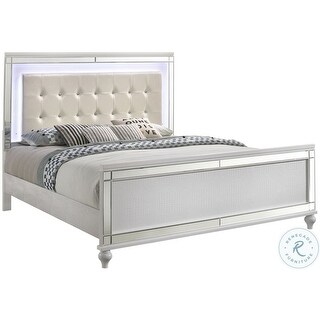 Lee Full Size Bed, LED, Tufted Faux Leather Upholstery, Textured White ...
