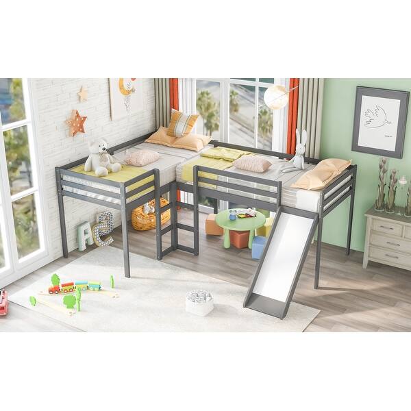 Contemporary Style L-Shaped Loft Bed with Ladders and Slide - Bed Bath ...