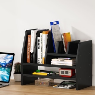 Desktop Organizer, Wood Desk Organizer Shelves,Black Office File ...