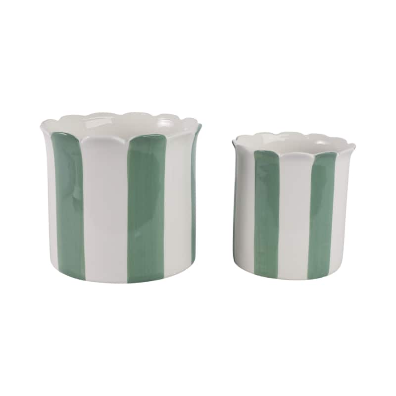 Ceramic Striped Flower Pots with Scalloped Edge - Set 2, 8", 6" - 8.0 ...