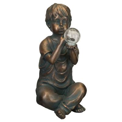 Solar Boy Garden Statue - 10"x8"x16" - Overstock - 33124776