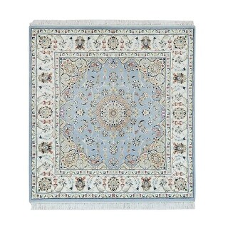 Shahbanu Rugs Beau Blue, Nain with All Over Flower Design, 250 KPSI ...