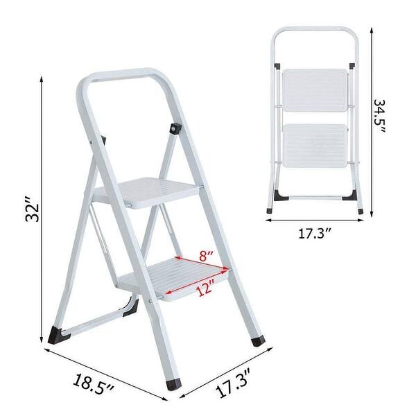 Steel Folding Portable 2 Steps Ladder with 330lbs Capacity, White ...