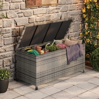 125 Gallon Large Deck Box Waterproof PE Rattan Outdoor Storage Box with ...