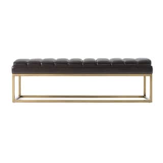 Modrest Bridger Modern Brown Vegan Leather & Brass Dining Bench - Bed ...