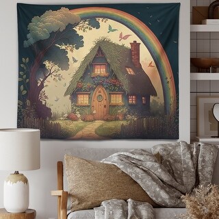 Designart 'Cozy Country Cottage Under The Rainbow IV' Lake House ...