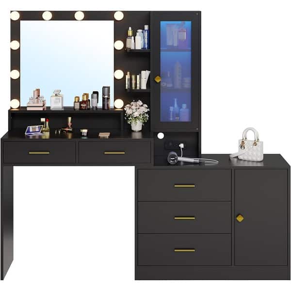 Makeup Vanity Desk with 10 Light Bulbs & Dresser & RGB Cabinets - On Sale - Bed Bath & Beyond ...