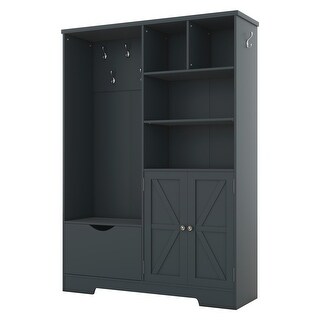Blue Coat Rack Hallway Shoe Cabinet Hall Tree Shoe Storage Bench with ...