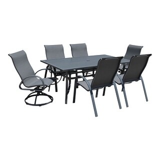 Courtyard Casual Santa Fe 7 Piece Mixed Dining Set 72" Rectangle Table ...