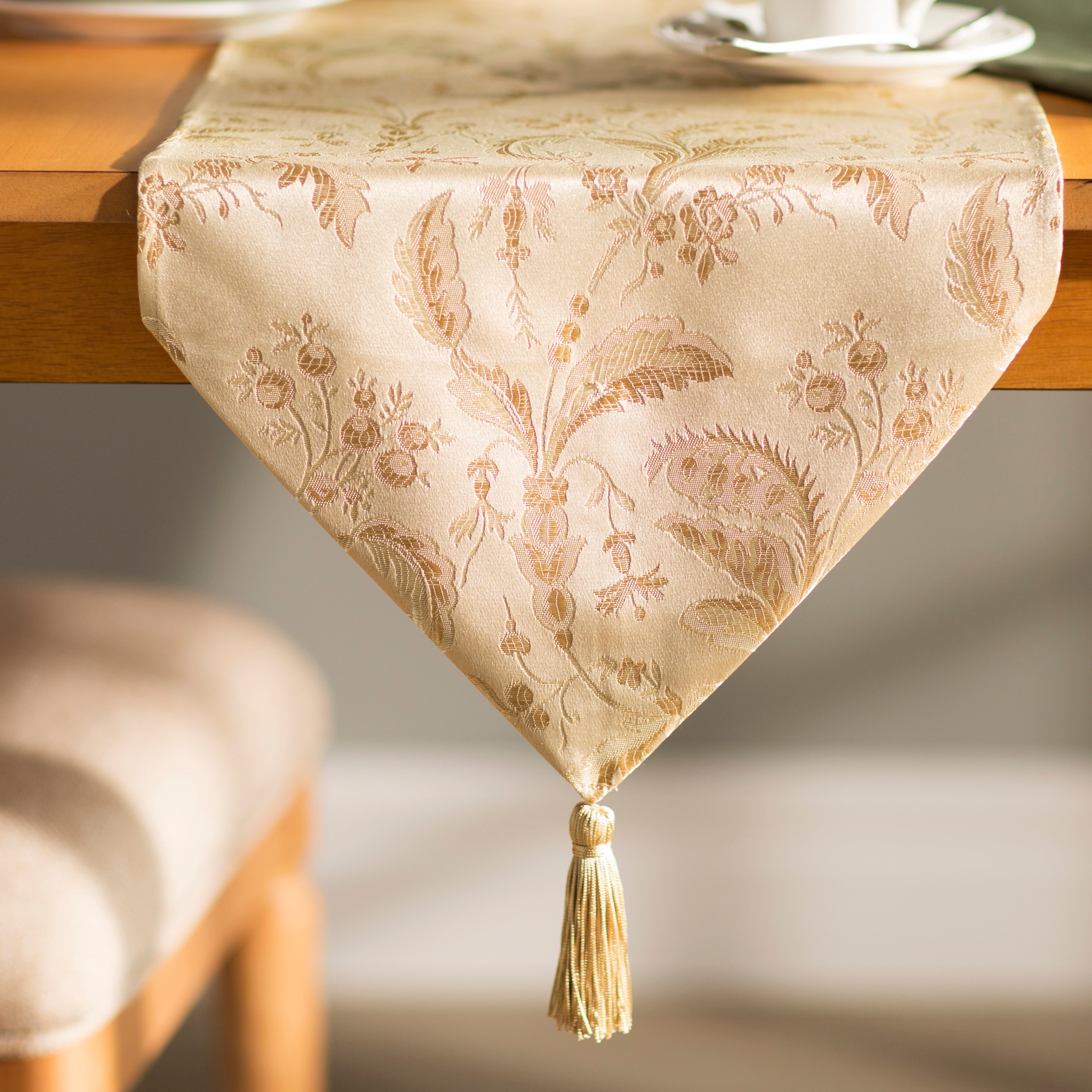 purple damask table runner