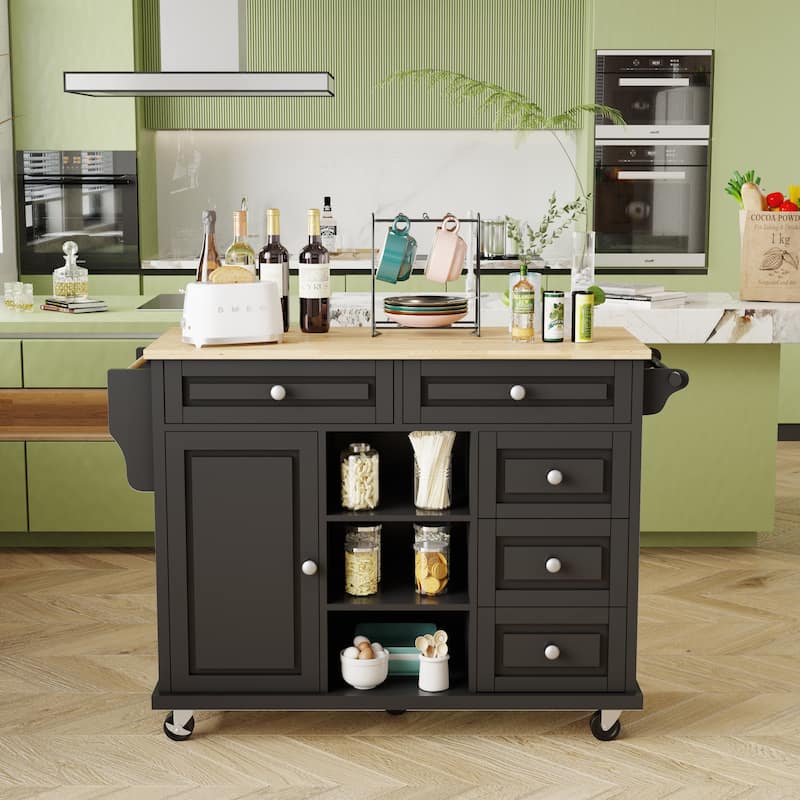 kitchen cart with Rubber wood desktop - Overstock - 36885467
