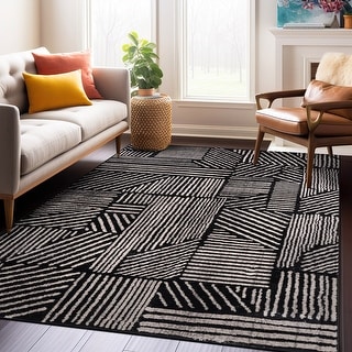 World Rug Gallery Contemporary Boho Stripes Black Area Rug - On Sale ...