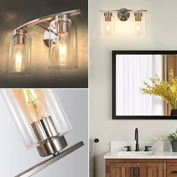 2-Light brushed light fixture bathroom Glass bathroom light fixture ...