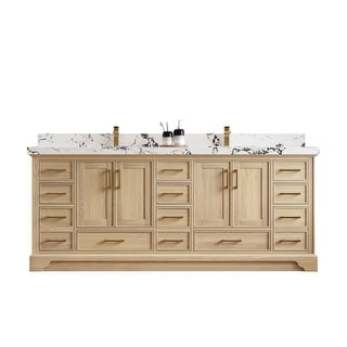 Willow Collections 84 in. W x 22 in. D Charlotte Oak Wood Double Bowl ...