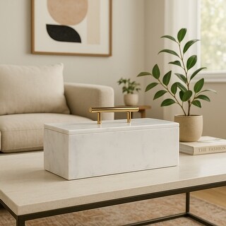 Decorative Rectangular Marble Box with Metal Handle - 16" - Bed Bath ...