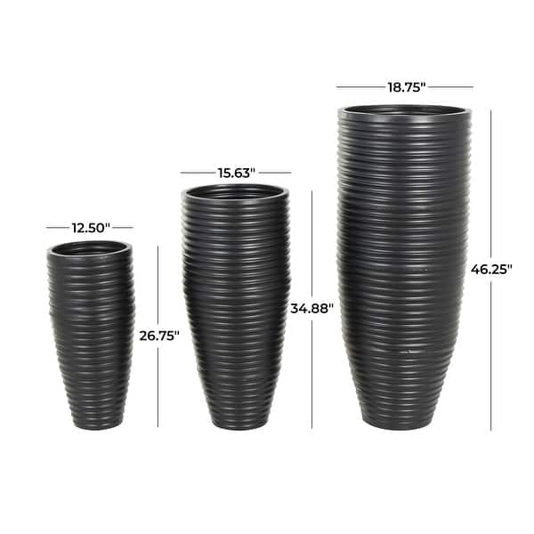 Black Metal Ribbed Tall Floor Decorative Vase with Horizontal Grooves ...