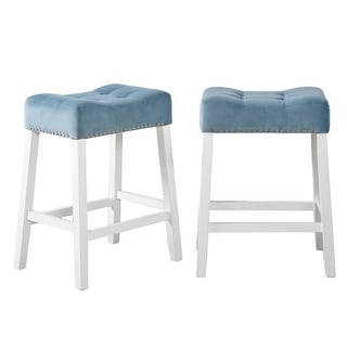 Set of 2 White-Wash Finish Counter Stools with Saddle Seats - Bed Bath ...