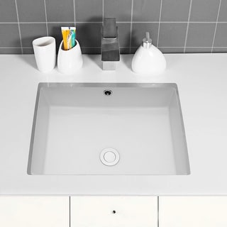 White Ceramic Rectangular Undermount Bathroom Sink with Overflow - Bed ...