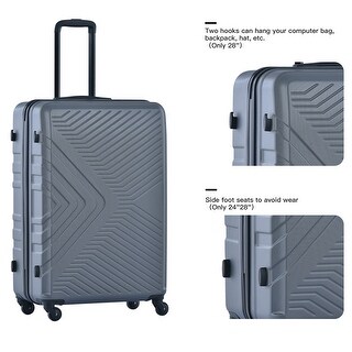 3-Piece Luggage Set w/ 2 Hooks TSA Lock Camp Trunk (20"/24"/28"), Gray ...